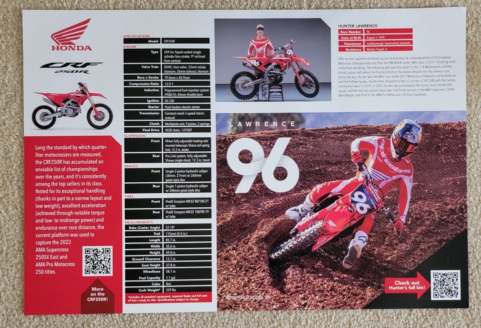 2023 Hunter Lawrence Team Honda HRC CRF250 AMA Supercross Motocross ...