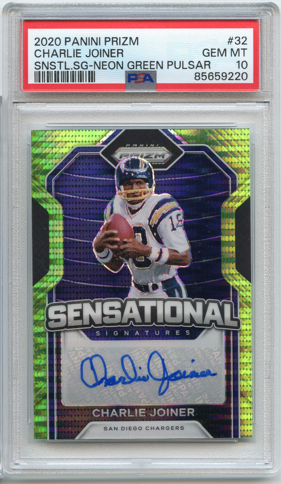 PSA 10 Charlie Joiner 2020 Prizm Neon Green Pulsar Auto HOF Autograph ...