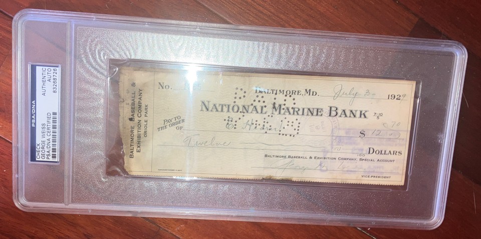 George Weiss New York Yankees Signed check 1929 baltimore orioles psa ...