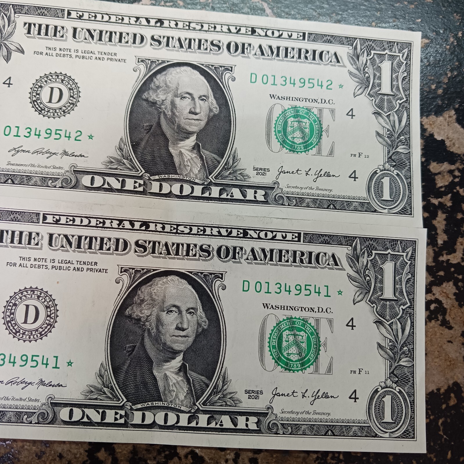 2021 1 DOLLAR STAR NOTE, D01349542* AND 541* FREE SHIPPING, MINT ...