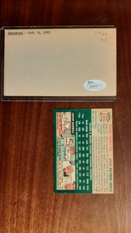 Autographed Howie Fox JSA with 1954 Topps card | eBay