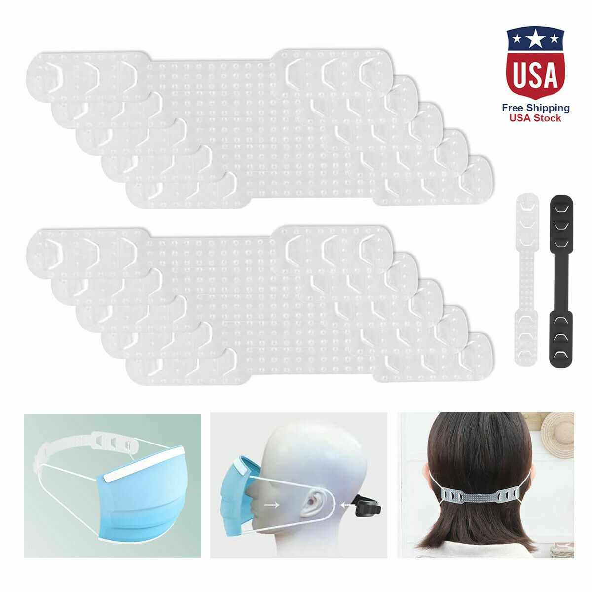 20pcs Face Mask Ear Hook Ear Strap Extension Mask Fixing Clip | eBay