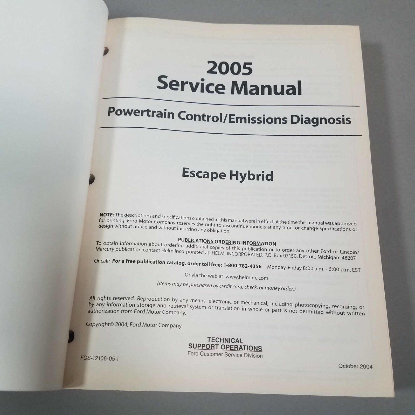 2005 Ford Escape Hybrid Powertrain Control Emissions Diagnosis Service ...