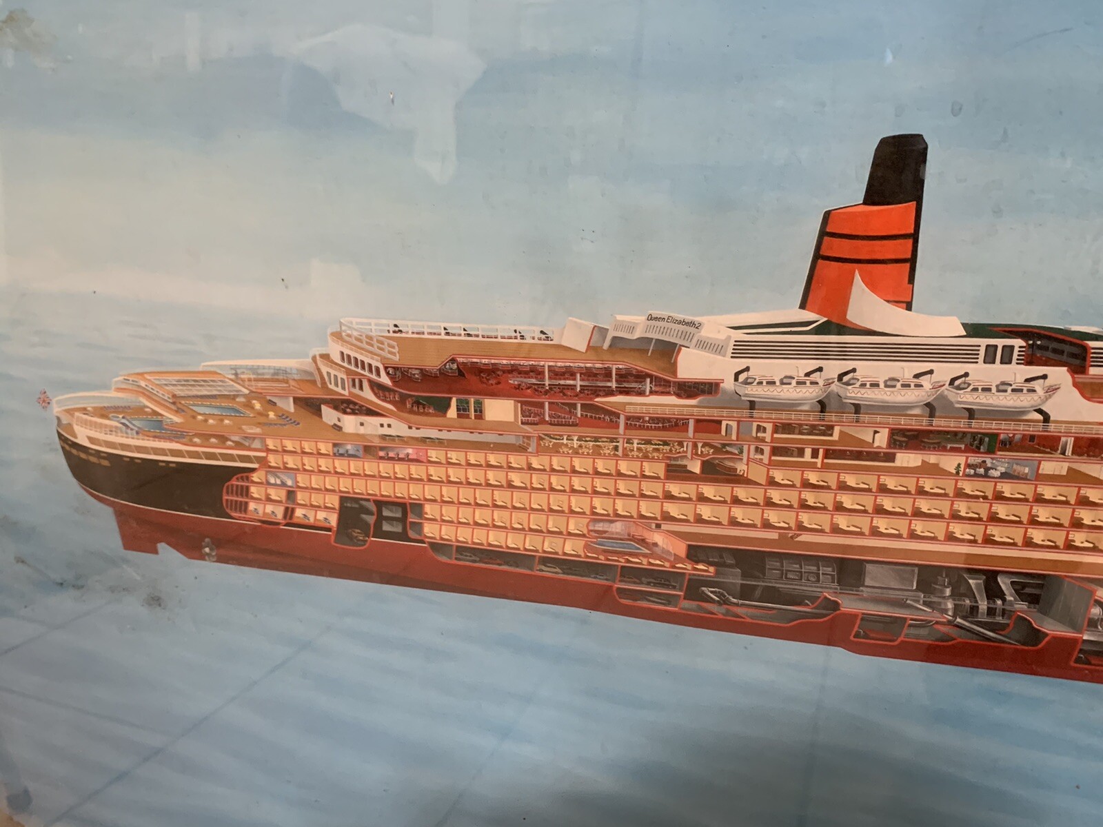 SS Queen Elizabeth 2 (QE2)-Cutaway-Original Artist Painting- Cunard ...