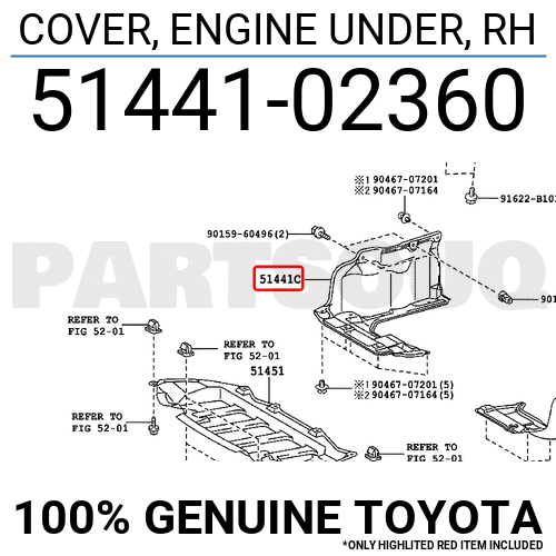 5144102360 Genuine Toyota COVER, ENGINE UNDER, RH 51441-02360 | eBay