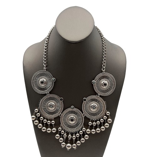Silver Openwork Disc Dangling Ball Bead Black & Gray Acrylic Cabochon ...