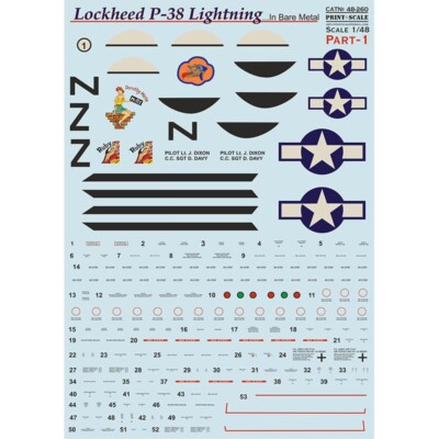 P-38 Lightning in Bare Metal Part 1 DECALS Scale 1:48 Print Scale 48 ...