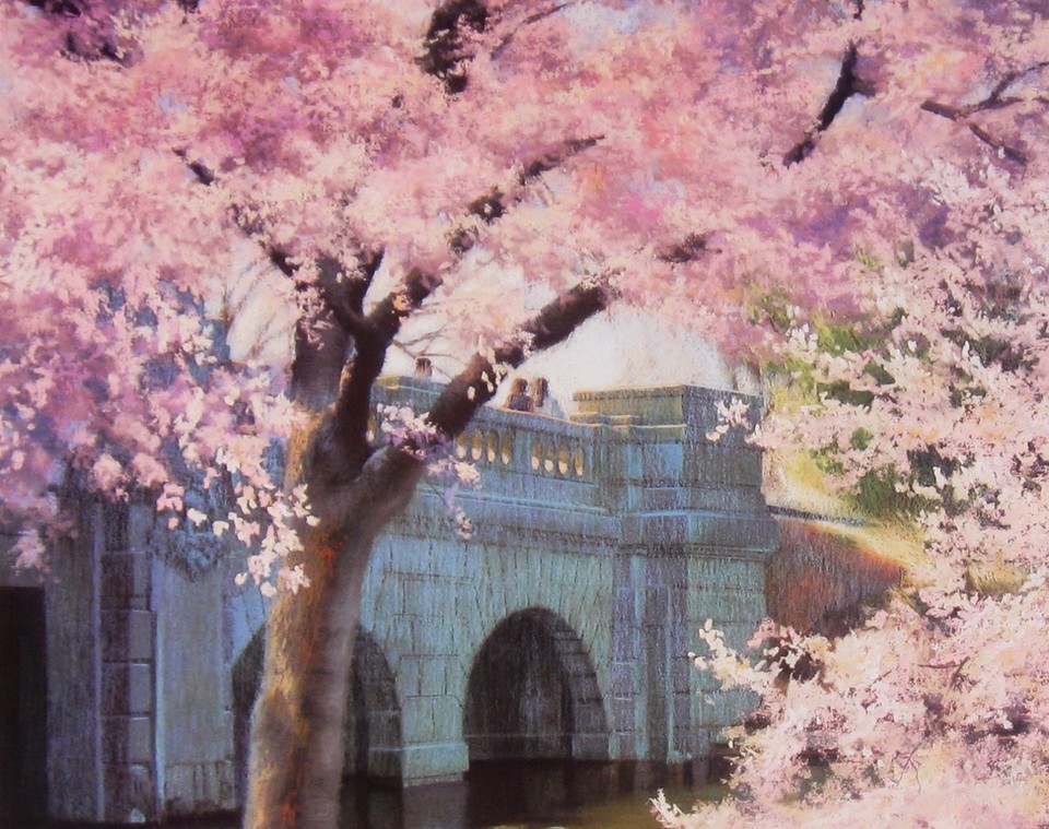 Barbara Hails, "Cherry Blossoms", poster, 21"h x 26.25 image, signed or ...