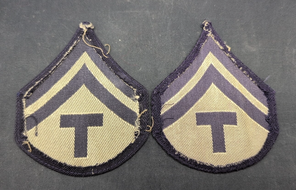 WWII/2 US Army pair of T-CPL silver on dark blueish/black pair of rank ...