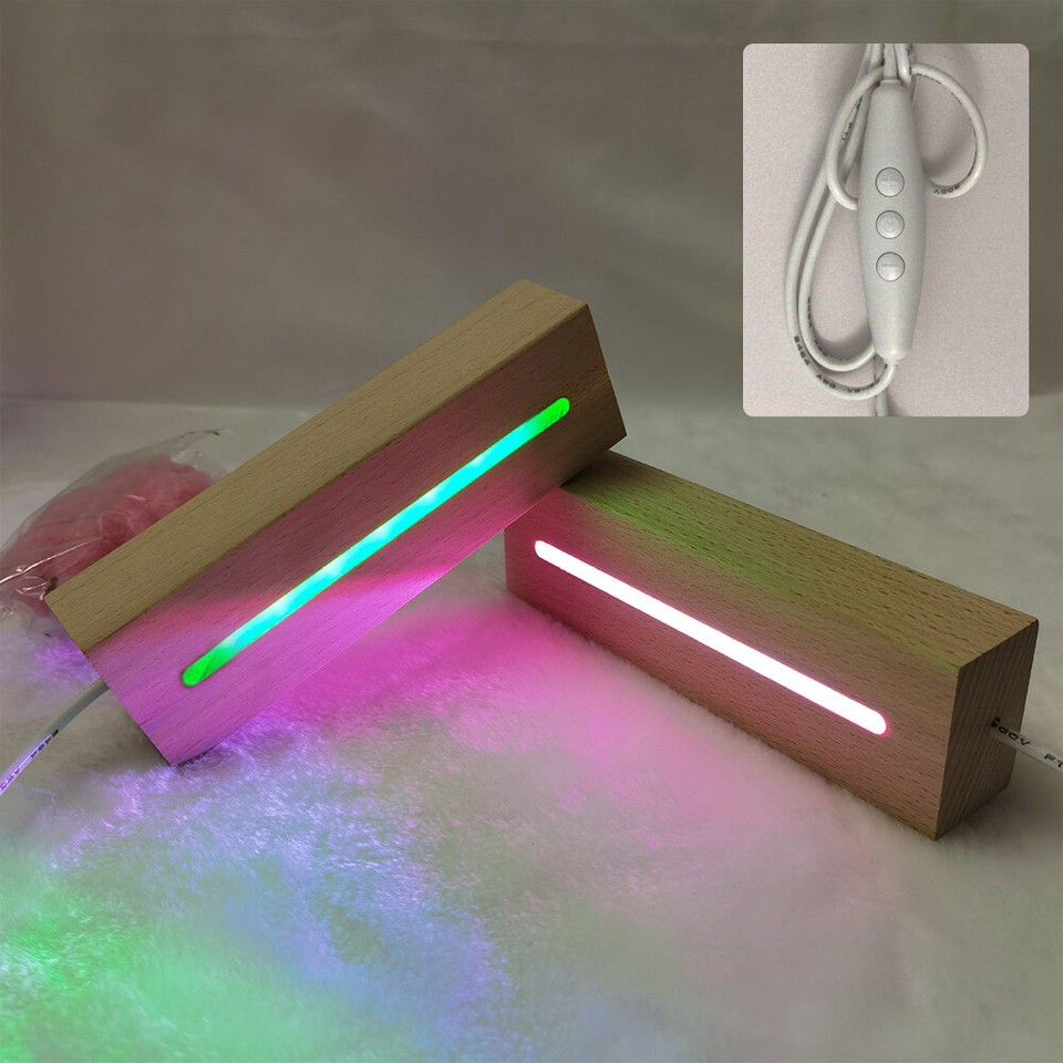 LED Light Display Base Wood Stand Rectangle USB Lamp Resin Craft Holder ...