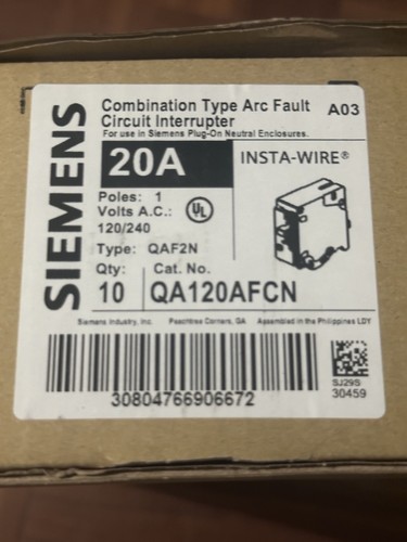 LOT OF 10 SIEMENS QA120AFCN 20A AFCI PLUG ON NEUTRAL (NO WIRE) NEW | eBay