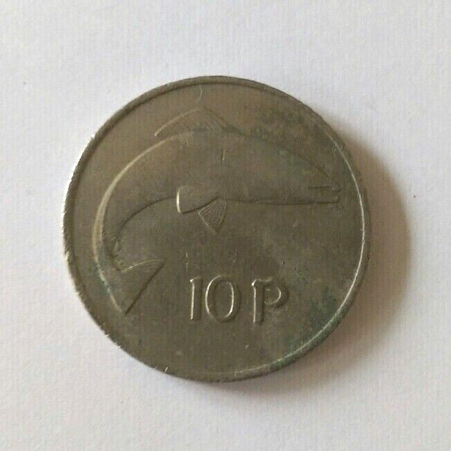 1980 IRISH 10p coin HARP SALMON Eire Ireland ten pingin pence piece ...