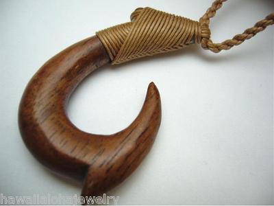 30mm Carved Genuine Hawaiian Koa Wood Ulua Slide Bait Makau Fish Hook ...