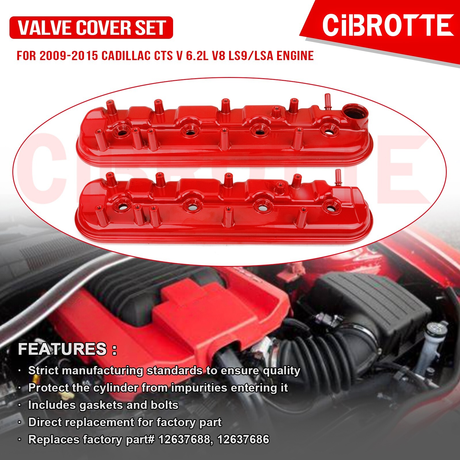 LH & RH Valve Cover Set w/ Gasket for 2009-2015 Cadillac CTS V 6.2L V8 ...