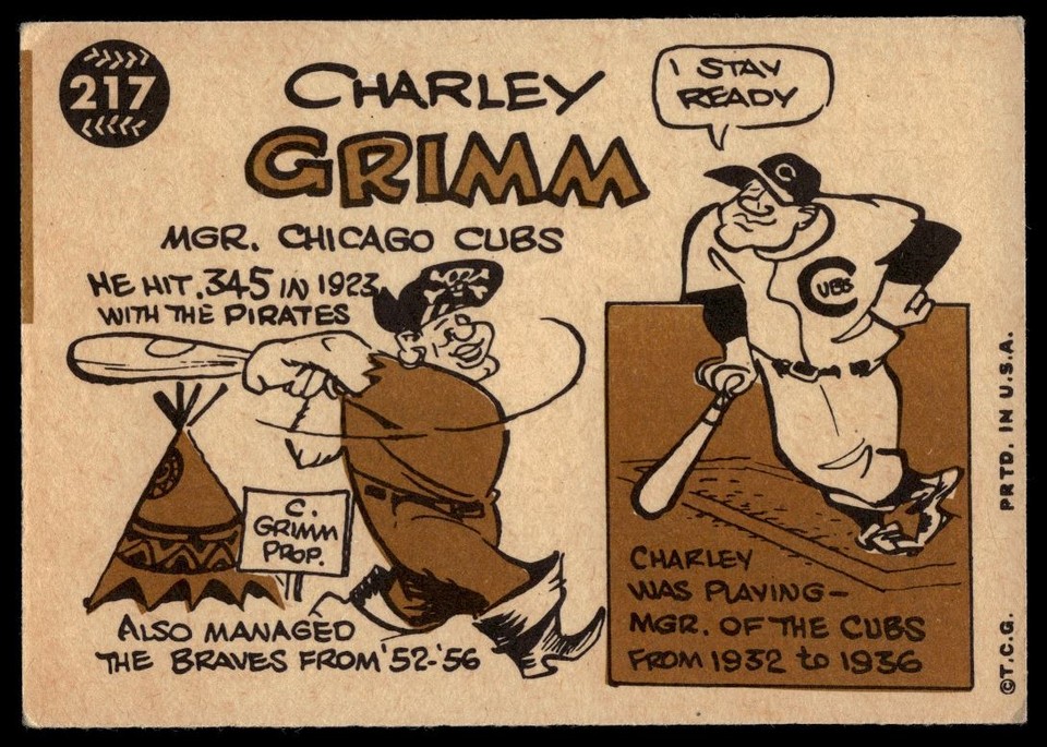 1960 Topps #217 Charlie Grimm Chicago Cubs VG | eBay