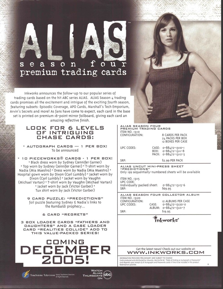 Alias Season 4 Four Trading Card Dealer Sell Sheet Promo Sale Jennifer ...