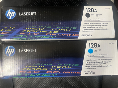 Lot of 2 new, sealed, OEM HP 128A toners, black, cyan - Excellent! | eBay