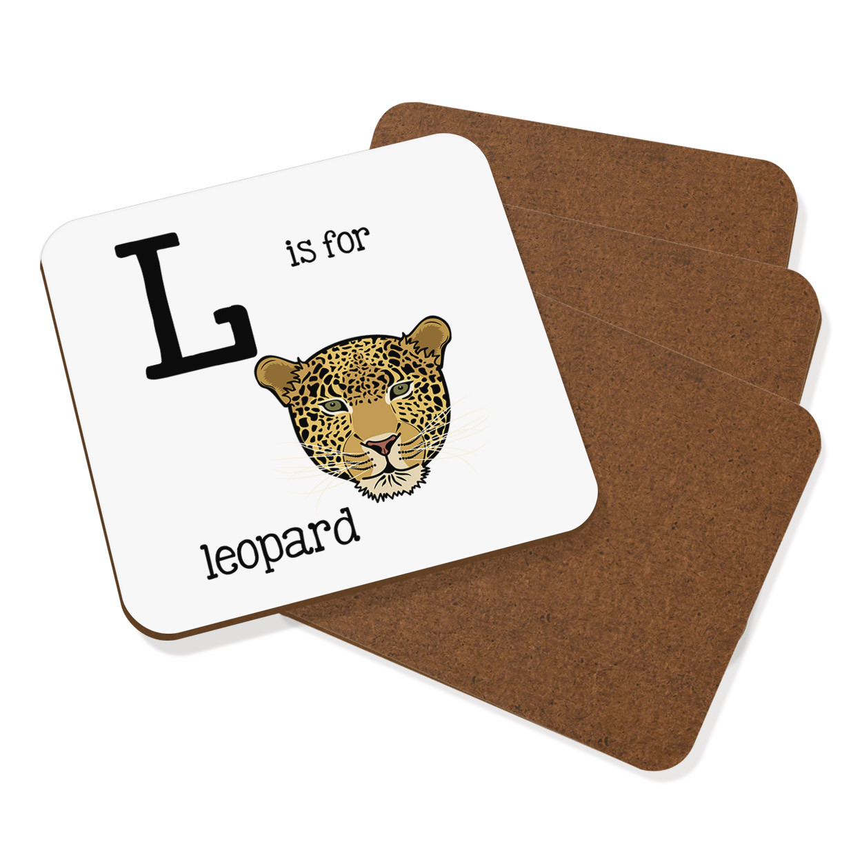 Letter L Is For Leopard Coaster Drinks Mat Set Of 4 - Funny Animal ...
