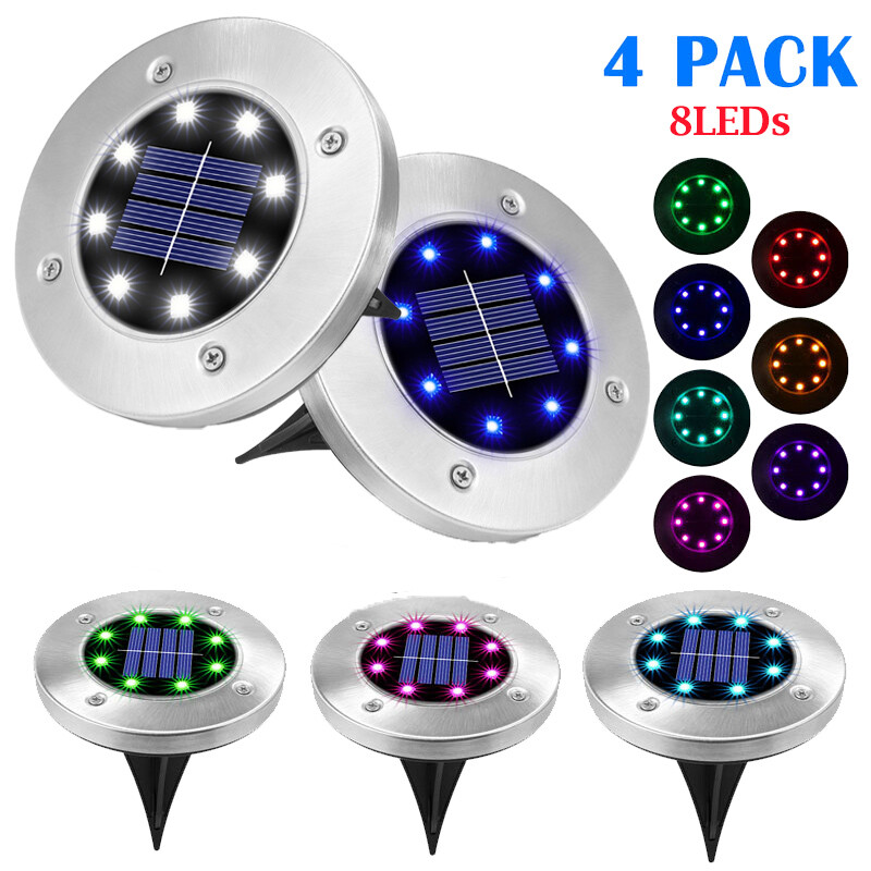 4Pack Solar Ground Light 8 LED Outdoor Disk Lighting Landscape Yard ...