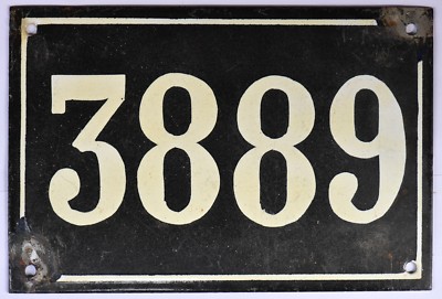 Large old black French house number 3889 door gate wall plate enamel ...