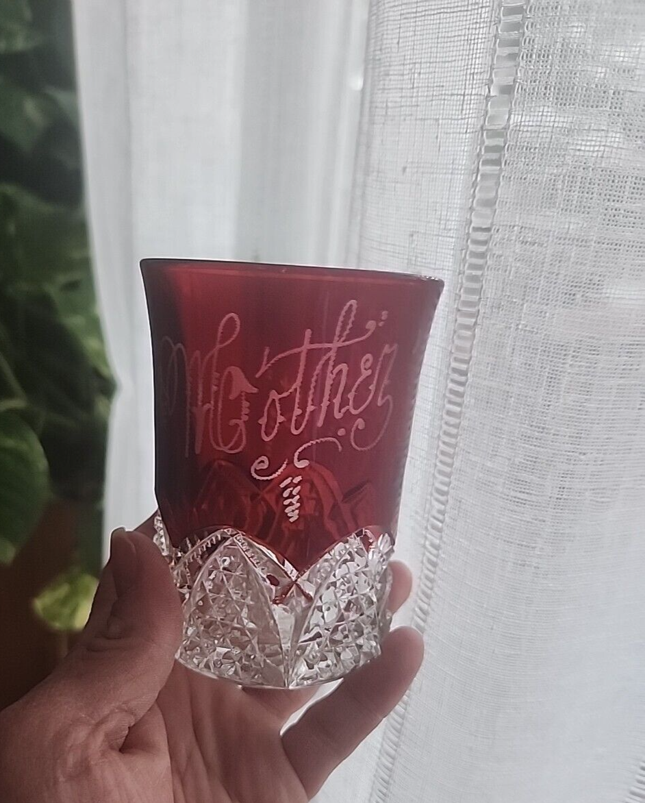 Antique 1914 "Mother To Walter" Souvenir Ruby Red Flash Glass High ...