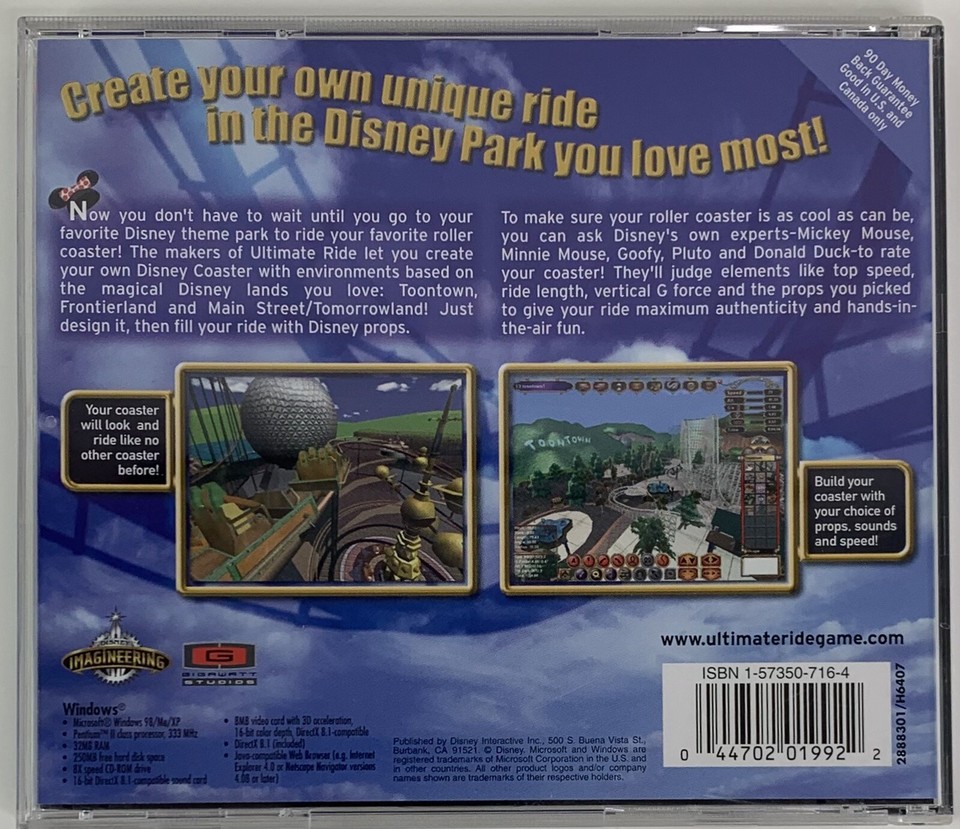 Disney Coaster Ultimate Ride 2001 CD Windows 98/Me/XP Create and Ride ...