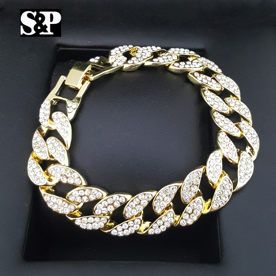 MEN'S HIP HOP QUAVO GOLD PT LUXURY WATCH & FULL ICED CUBAN BRACELET ...