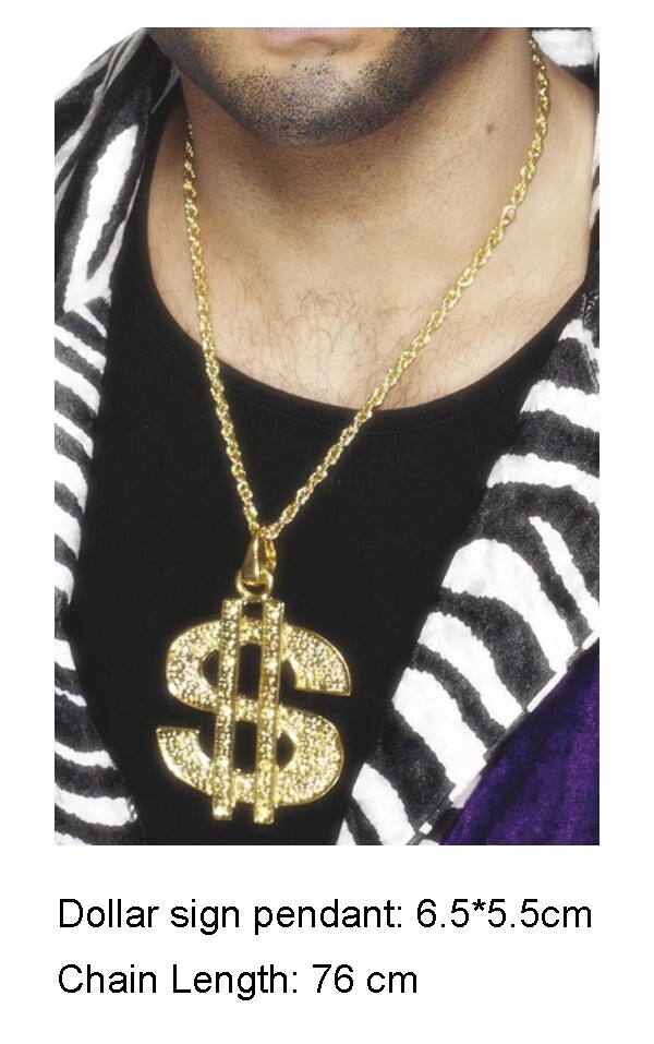 Gold Dollar Sign Medallion $ Necklace Pimp Chain Gangster Hip Hop 80s ...