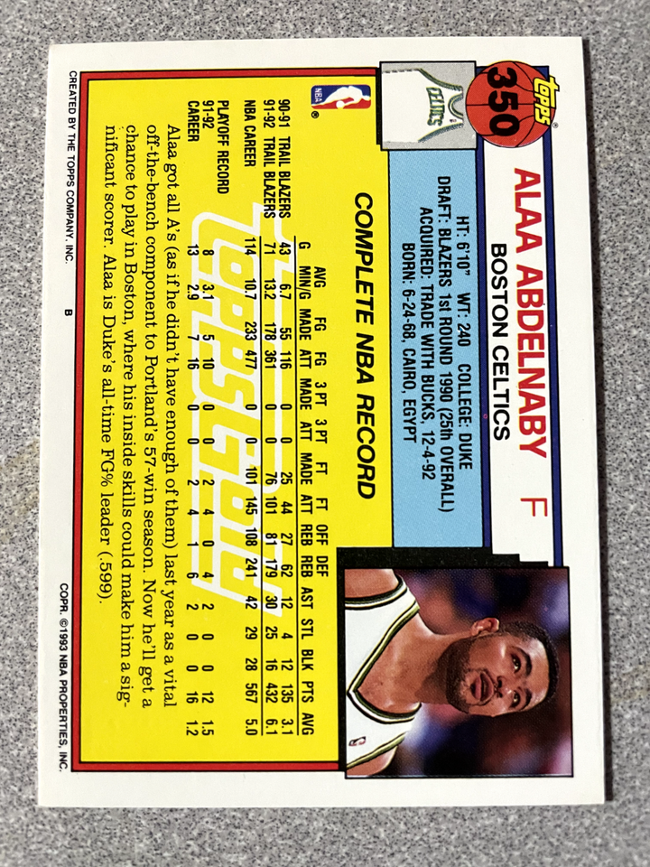 1992-93 Topps Basketball Gold Alaa Abdelnaby Card #350 Celtics | eBay