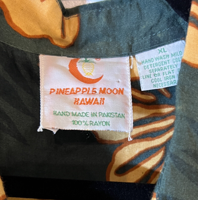 Pineapple Moon Hawaiian S/S Shirt Size XL Green Yellow Floral Rayon | eBay