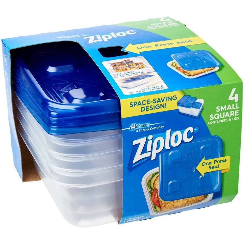 Ziploc 1.5 Pt. Small Square Food Container with Lids (4 containers per ...