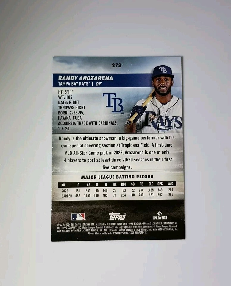 5 PACK-2024 Topps Stadium Club RANDY AROZARENA #273 Red Foil w/4 FREE ...