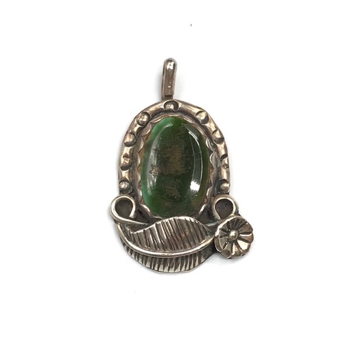 Vintage 925 Sterling Silver Native American OK Signed Green Stone Leaf ...