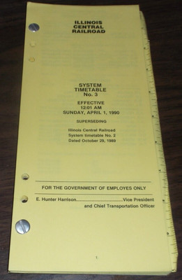 APRIL 1990 ILLINOIS CENTRAL SYSTEM EMPLOYEE TIMETABLE #3 | eBay
