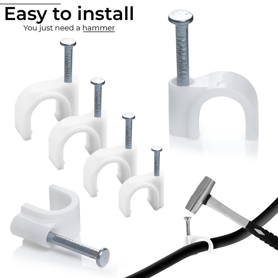 100 Pcs Round Cable White Nails Clip Wall Tacks Wire Clamps Organizing ...