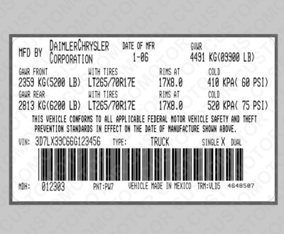 Replica VIN Sticker Label 1pcs. Quality 4648507 .503 .505 for Daimler ...