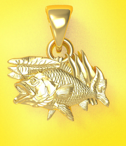 Solid 10k yellow gold fish pendant medallion charm | eBay