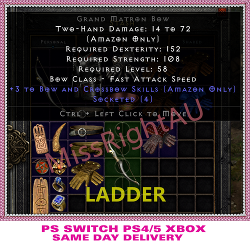 5 Sockets Grand Matron Bow🌺Diablo 2 D2R Softcore LADDER🌺PC-SWITCH-PS ...