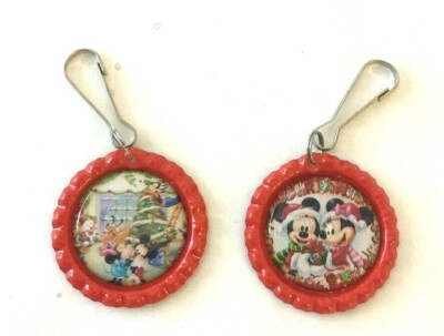 This is a set of 2 Christmas Mickey and Minnie inspired zipper pulls ...