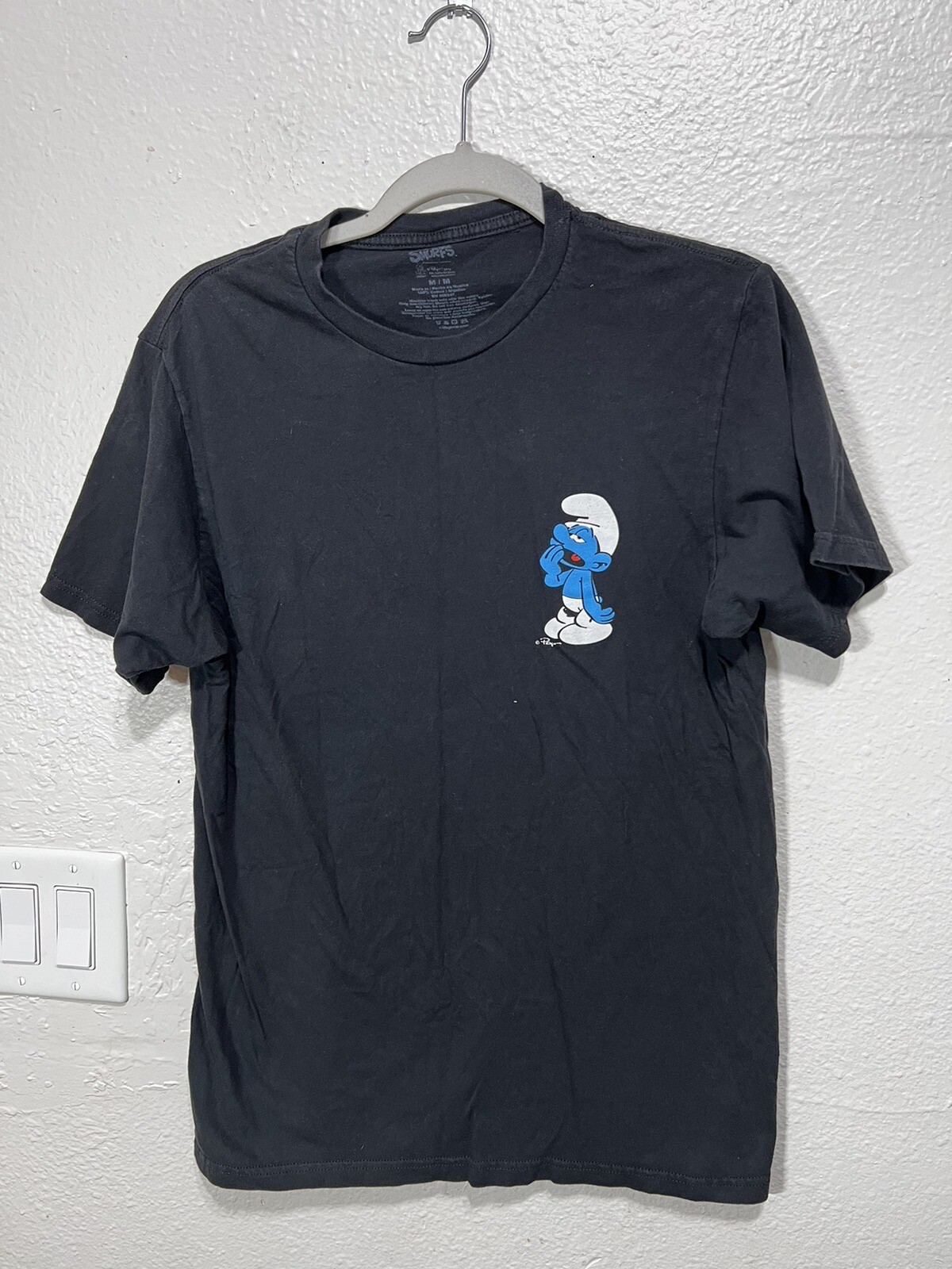 Smurfs Black Tshirt Men's Medium Lazy Sleepy Smurf Mushroom Graphic Tee ...