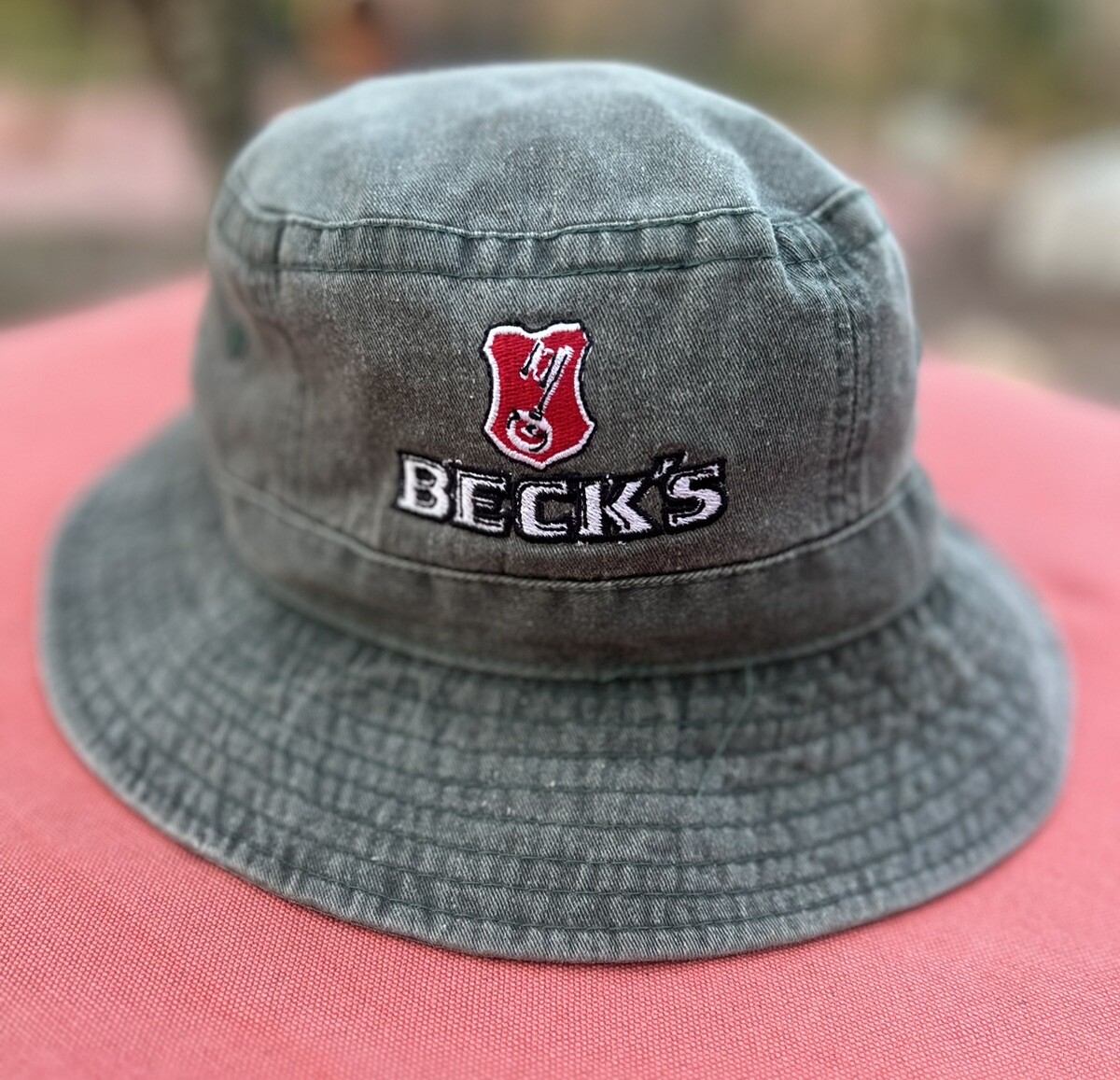 Vintage Beck’s Logo Army Light Green Bucket Shade Hat… - Gem