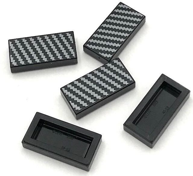 Lego 5 New Black Tiles Flat Smooth 1 x 2 Silver Diagonal Zigzag Lines ...