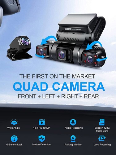 Dash Cam 4 Lens WiFi Video Recorder Car Rear Camera 4 Channels 1080P ...