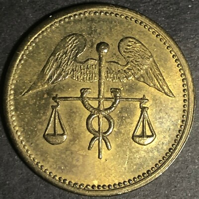 Scarce 21.5mm "$2.5" Brass Caduceus Spiel Marke Gaming Counter / Token ...
