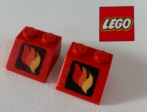 2 X Vintage Lego Red Fire Engine Flame Printed Bricks - City Town - 3B ...