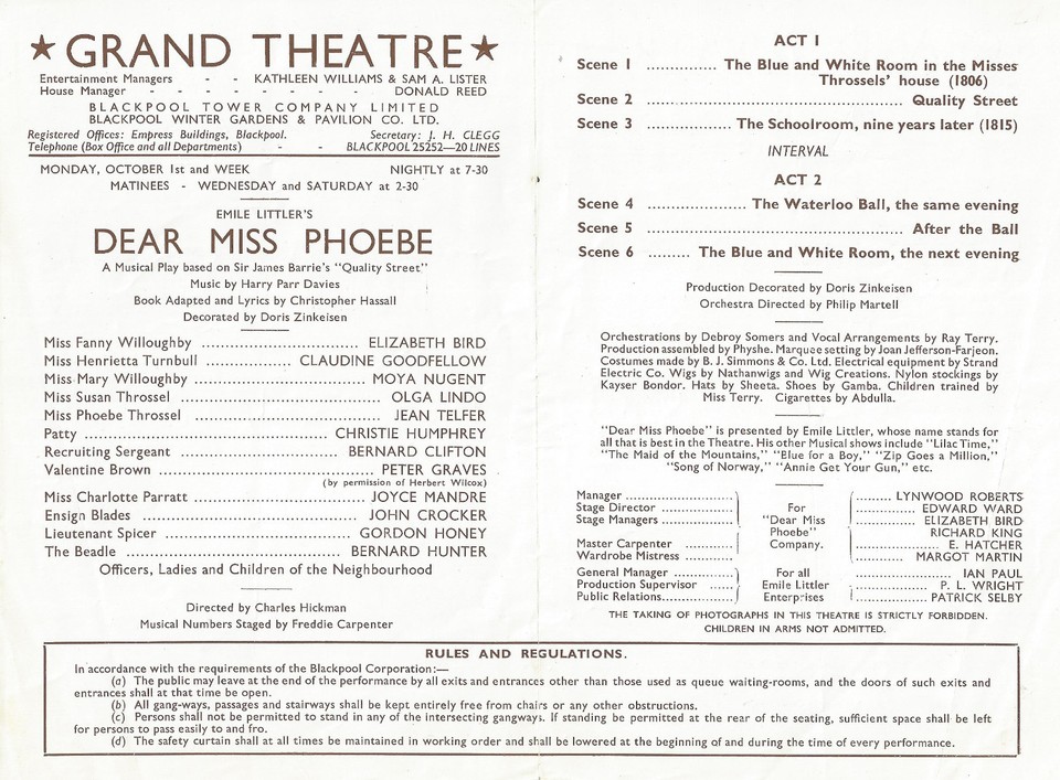 Jean Telfer "DEAR MISS PHOEBE" Peter Graves / Olga Lindo 1951 Blackpool ...