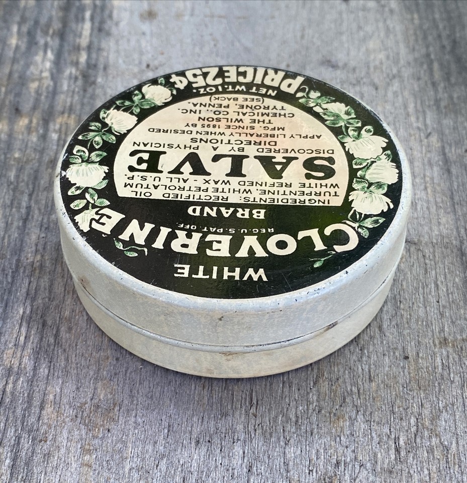 White Cloverine Brand Salve One Ounce Medicine Tin Turpentine Wax ...