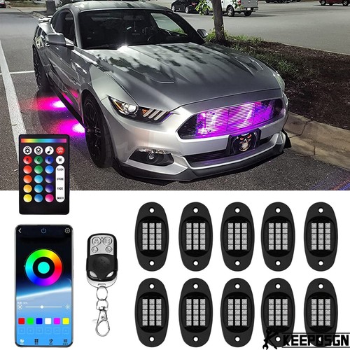 10X RGB LED Rock Lights Neon Underglow LED Kit Bluetooth Car For Ford ...
