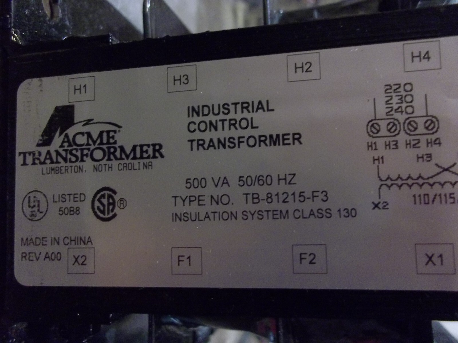 TB81215F3 - Acme Electric Industrial Control Transformers Single Phase ...