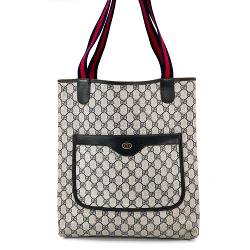 Vintage GUCCI Tote Bag Sherry Line GG PVC Leather Navy Authentic | eBay